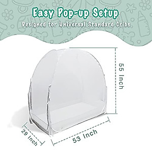 IzyBaby Baby Crib Tent - See Through Mesh Crib Net - Pop-Up Crib Tent - Crib Tent to Keep Baby from Climbing Out - Premium Toddler Crib Canopy - Transparent White