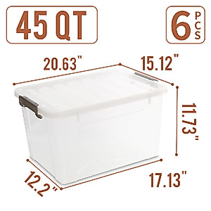 Bienvoun Plastic Storage Bins with Lids,Stackable Storage Containers for Organizing,Large Clear Storage Box 45QT 6 Packs
