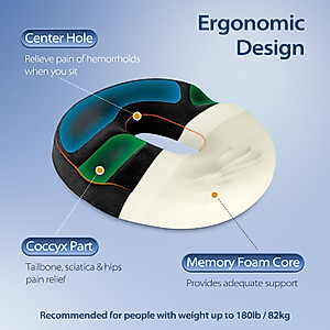 LITSPOT Donut Pillow Hemmoroid Seat Cushion,17" Sciatica Pain Relief Pillow ​for Sitting,Butt Pillow Chair Pad for Office,Memory Foam Wheelchair Cushions for Pressure Relief,Tailbone Pain