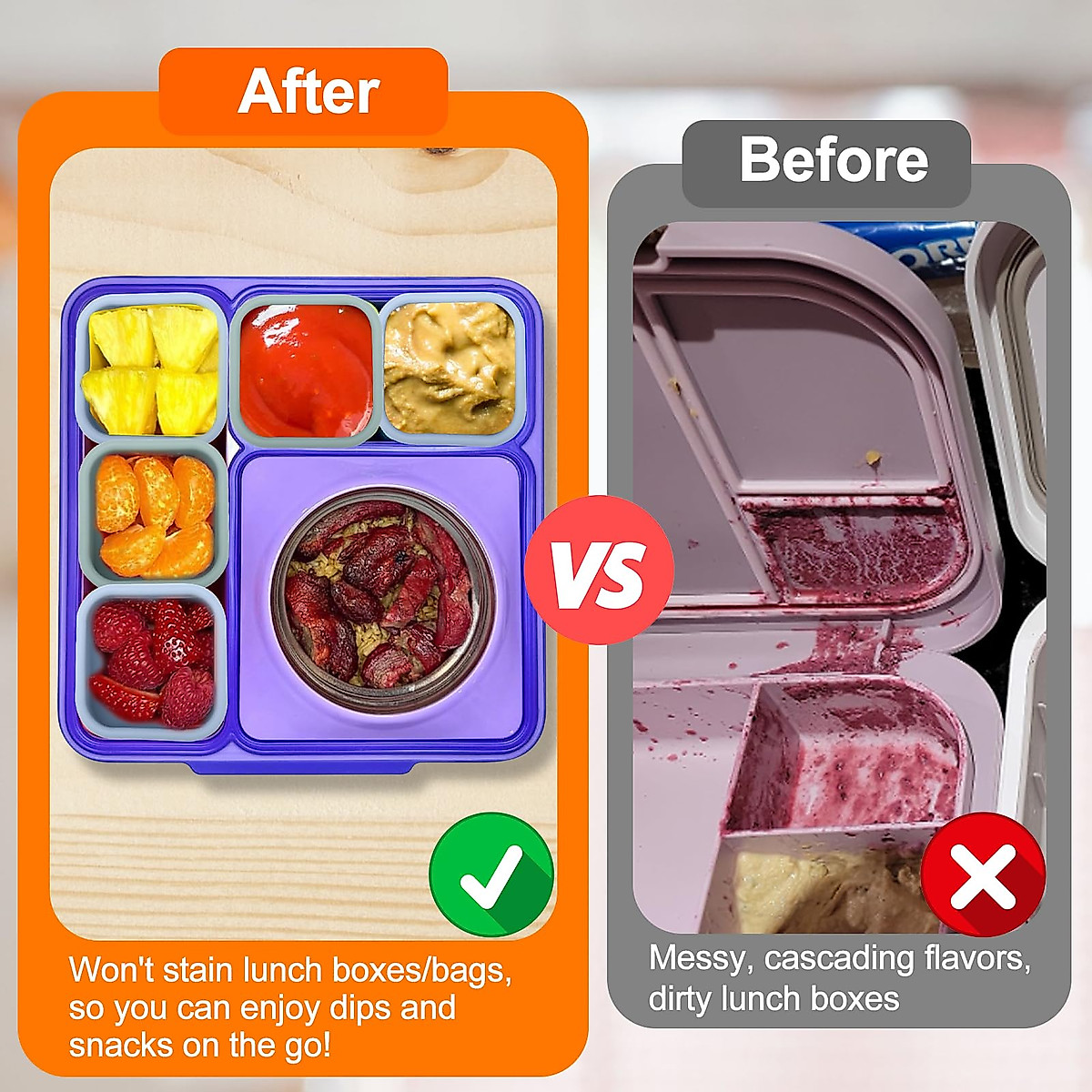 XANGNIER Silicone Dip Containers,Sauce Containers,2 * 4 oz Small Snack Containers,Condiment Containers with Lids