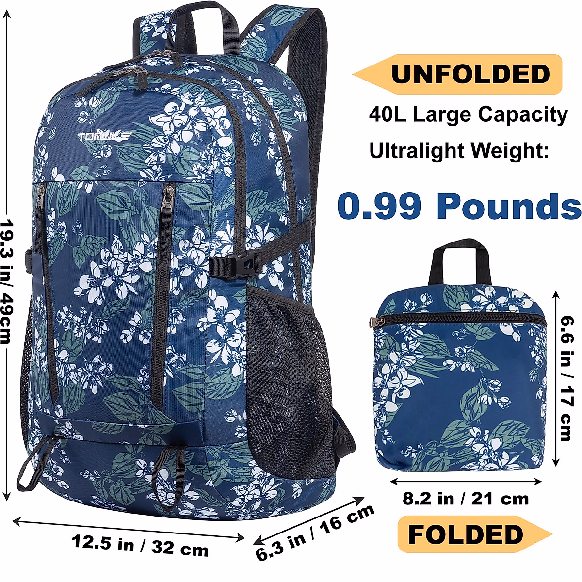 TOMULE Women's Day Hiking Backpack, Lightweight Travel Backpack with Floral Design