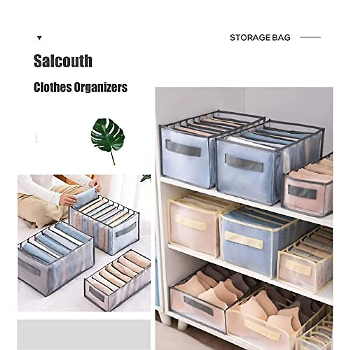 AINIJIA&HOLO 5 Pack Salcouth Organizers,Wardrobe Clothes Organizer, Mesh Foldable Washable Transparent Drawer Organizers for Jeans, Leggings, Underwear, Socks, T-Shirts (Grey)