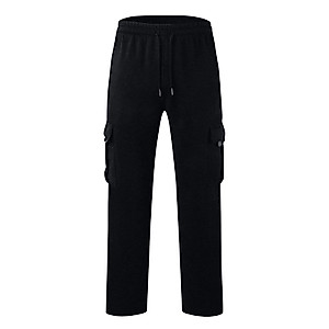 Men's Cargo Joggers Sweatpants Fleece Active Athletic Workout Jogger Sweatpants Loose Fit Drawstring Joggers Gym Running Pants Stretch Trousers Casual Pants with Multi Pockets Today