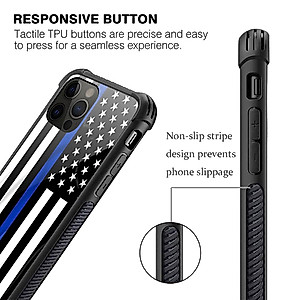 ZHEGAILIAN Case for iPhone 13 Mini - American Flag Blue Line, Tempered Glass Back & Soft Silicone TPU Shock Protective Case