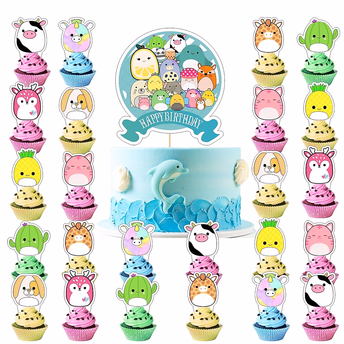 25pcs 𝓢𝓺𝓾𝓲𝓼𝓱𝓶𝓪𝓵𝓵𝓸𝔀𝓼 Birthday Party Supplies, 𝓢𝓺𝓾𝓲𝓼𝓱𝓶𝓪𝓵𝓵𝓸𝔀𝓼 Birthday Party Decorations include Cake toppers and Cupcake Toppers Sets