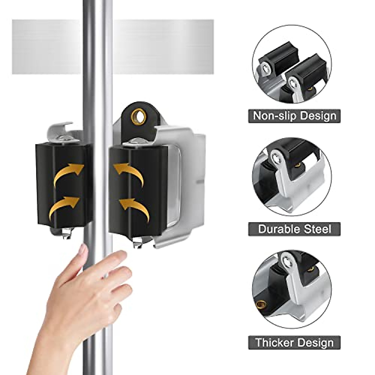 3-H Mop and Broom Holder Wall Mount, Broom Holder Wall Mount 10 Pack, Broom Holder for Garage Garden Shed Storage System Laundry Room Home Kitchen Organization up to 1.45 Inch(Black)