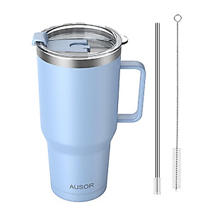 AUSOR 30 oz Tumbler with Lid and Straw,Water Bottle,Insulated Tumbler for Hot & Cold,Purple & Blue