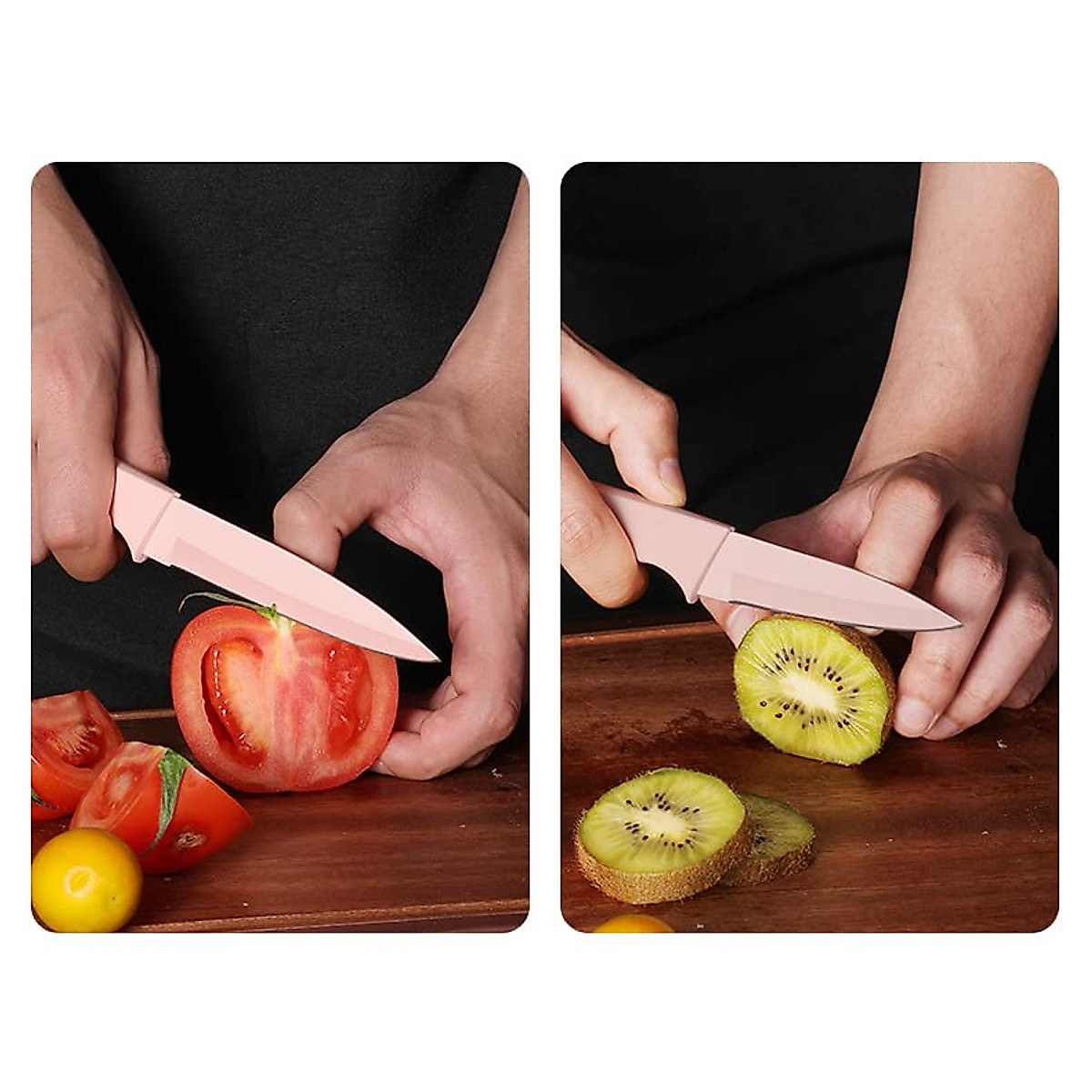 Stainless Steel Kitchen Knife Set of 6 Piece with Chef, Carving, Bread, Paring and Utility Knife,Sharp Knife Blade with Ergonomic Handle and Rotatable Butterfly knife holder (PINK)