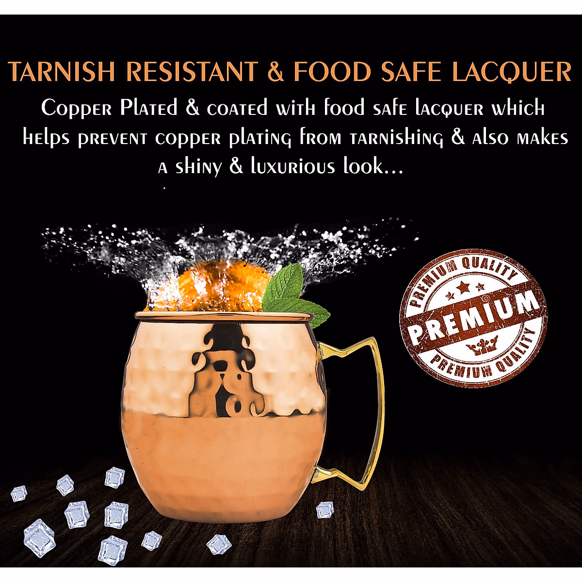 BOLD & DIVINE Copper Plated Moscow Mule Mugs Set of 4 | 18 Oz Hammered Copper Cups with Stainless Steel Lining Gold & Brass Handles with Copper Straws & Shot Glass | Perfect for Bars, Parties & Gifts