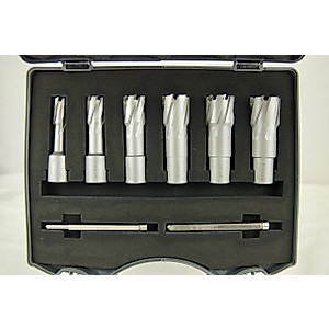 BLUEROCK 6 Piece Set 1-3/8" Depth Tungsten Carbide Tip (TCT) Annular Cutter Bits for Magnetic Drill