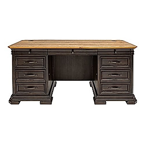 Martin Furniture IMSA689 Executive Credenza, Desk with Solid Wood Plank Top, Fully Assembled, Brown