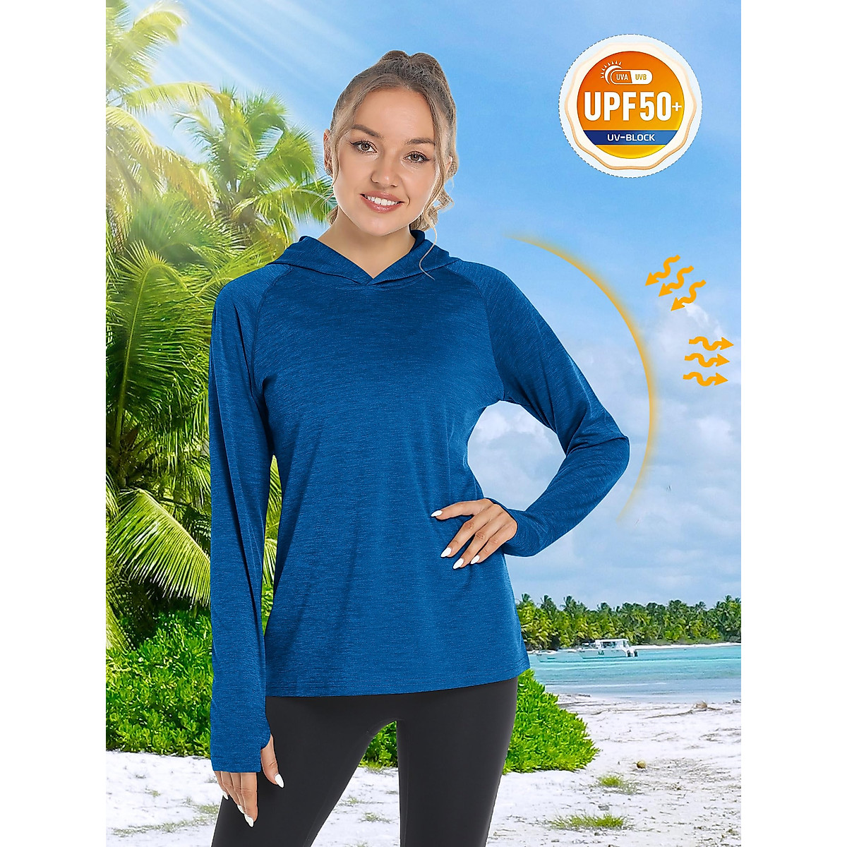 TACVASEN Fishing Shirts for Women Long Sleeve Hoodie Sun Protection Shirts Summer Hiking SPF Shirt Lightweight Stretch Top Blue