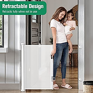 110 Inch Extra Wide Baby Gate for Large Openings Retractable Baby Gates Indoor Outdoor Extra Long Baby Gate for Doorway Stair Gates for Kids or Pets Extra Large Dog Gate for Stairs (35"Tallx110"Wide)