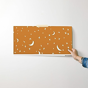 Peel & Stick Wallpaper Swatch - Boho Astrological Burnt Orange Autumn Fall Halloween Celestial Stars and Moon Custom Removable Wallpaper by Spoonflower