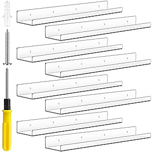 Yulejo Clear Acrylic Shelf, 24 Inches Invisible Floating Wall Ledge Bookshelf, Nursery Shelves, Display Shelves for Collectibles Kids Book Shelf Mounted Room Storage (8 Pack)