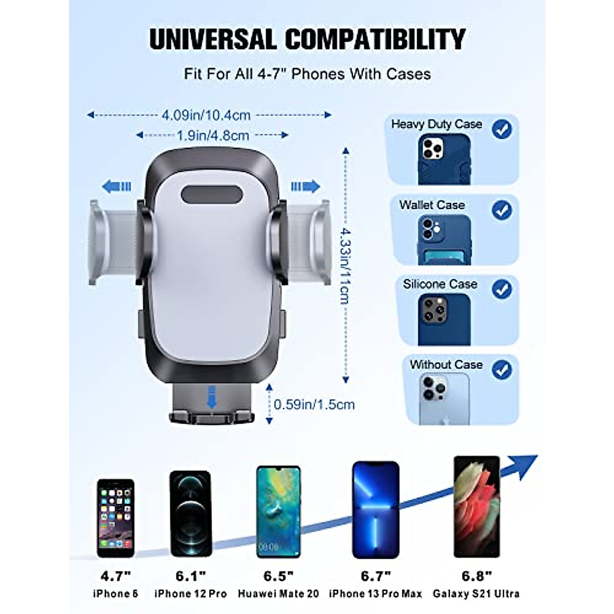 Ruiwwo Phone Mount for Car Dashboard & Windshield, [Super Suction & Never Fall Off] Cell Phone Holder Car, Hands Free Car Phone Holder Mount Compatible with iPhone Samsung All 4-7" Smartphones