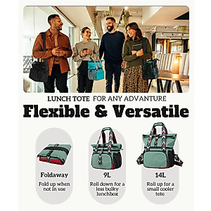 SUNNY BIRD Dual Compartment Lunch Bag Insulated Lunch Box for Women and Men (Green with boho strap)