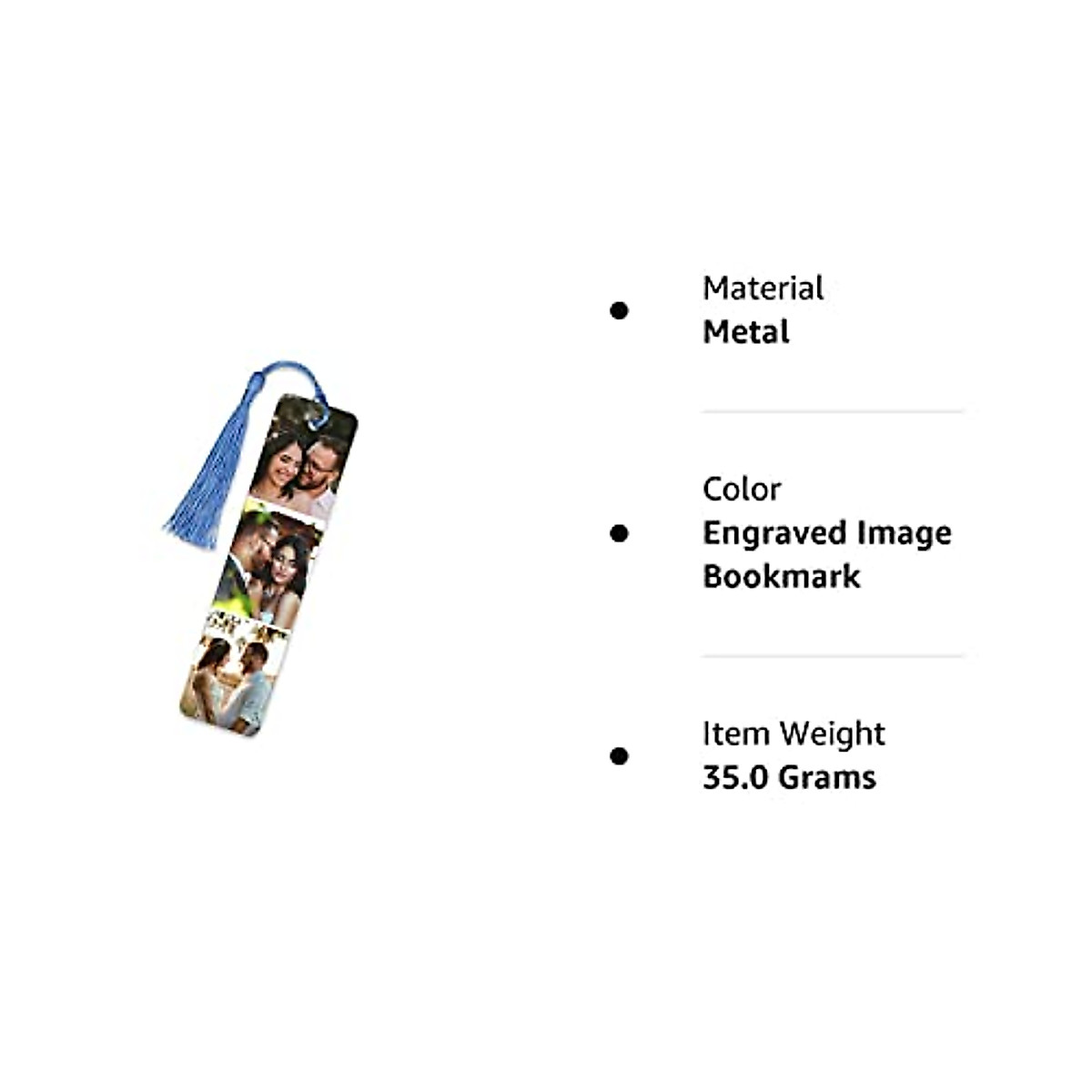 ZUYUSO Personalized Photo Frame Bookmark Metal Bookmark Custom Message/Text Stainless Steel Bookmarks with Tassel for Reader Women Men Gift