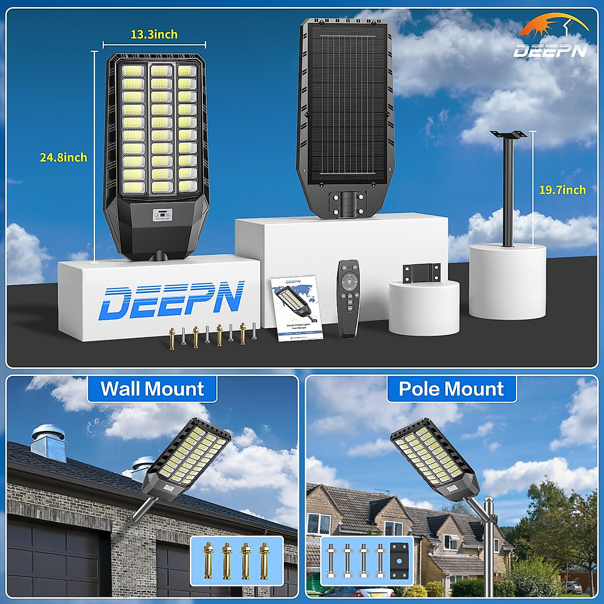 Solar Street Lights Outdoor, Solar Parking Lot Lights Commercial Grade 420000 Lumens Solar Lights Outdoor Waterproof Dusk to Dawn Motion Sensor with Remote Control, 4 Pack