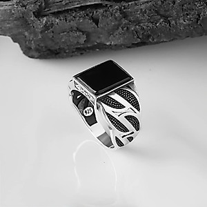 925 Sterling Silver Men Silver Ring with Onyx Stone, Handmade Engraved Black Onyx Gemstone Silver Ring, Gift for him, Minimalist Silver Ring