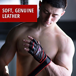 Crown Gear Weightlifting Gloves for Gym Fitness Crossfit Bodybuilding - Workout Weight Lifting Gloves for Men & Women - DOMINATOR Leather Crossfit Training Gloves Wrist Support Wraps (L)