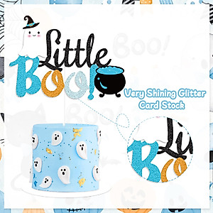 Blue Halloween Baby Shower Decorations, Boys Halloween Happy Birthday Banner Ghost Little Boo Cake Topper & Balloons for Halloween Theme Baby Shower The Spooky One Happy Boo Day Party Supplies