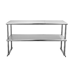Profeeshaw Stainless Steel Overshelf for Prep & Work Table 12” x 48” NSF Commercial Adjustable Double Shelf 2 Tier for Restaurant, Bar, Utility Room, Kitchen and Garage