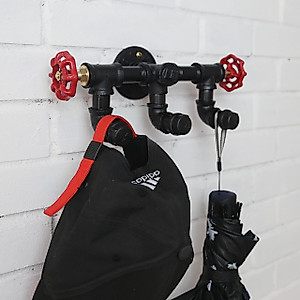 Y-Nut Industrial Pipe Robe Towel Rack Hooks - Rustic Iron Clothes Coat Hanger Holders with Screws and Valve HOOK-03-V