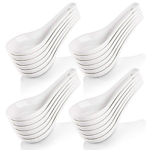 Yopay 24 Pack Soup Spoon Ceramic Asian Ramen Spoons, 5 Inch White Porcelain Spoons for Appetizer Wonton Dumpling Miso, White