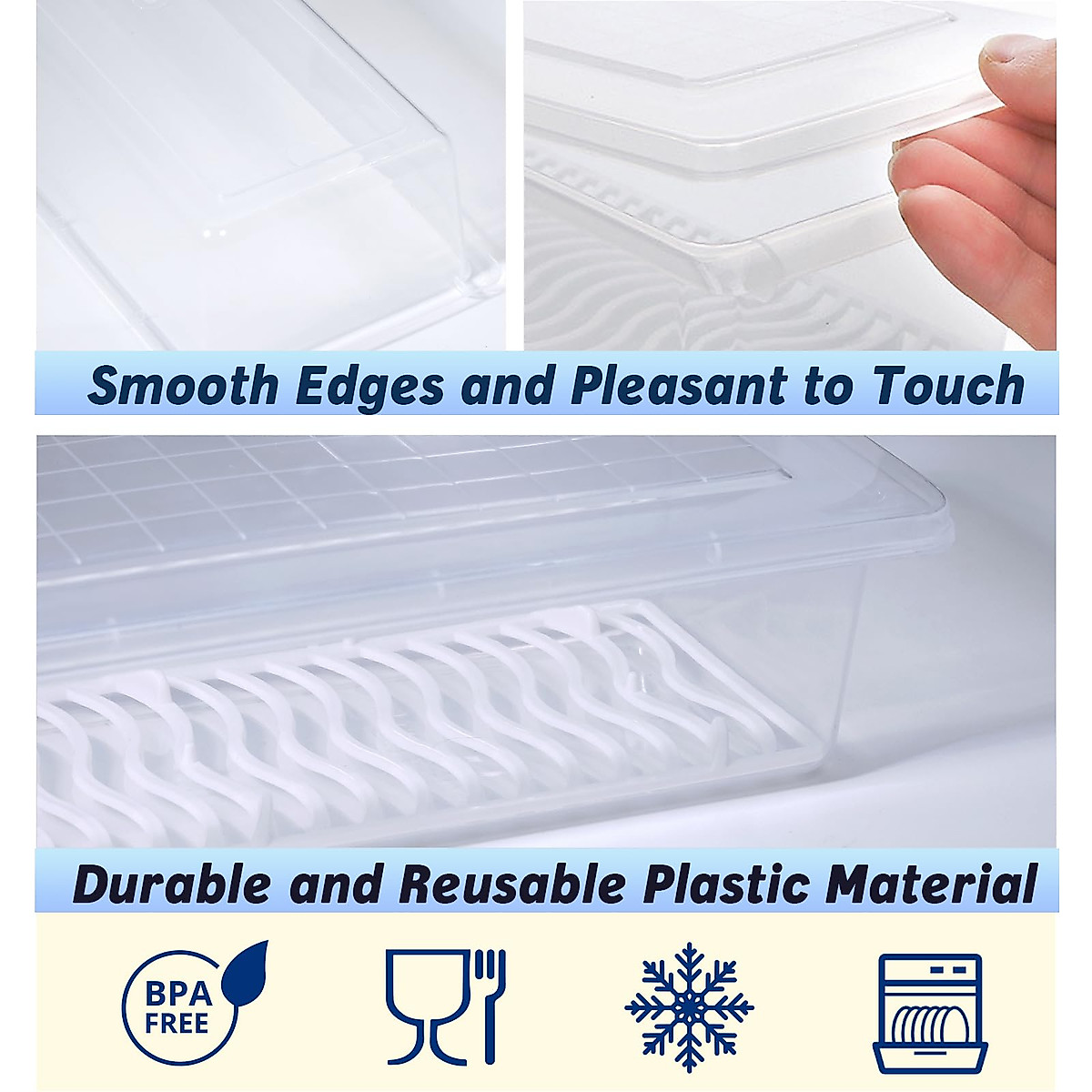 Caylielam 2-Pack Bacon Keeper Containers for Refrigerator, Airtight Fridge Meat Food Storage Boxes with Lids and Tongs, Clear and Reusable Plastic Fruit Cheese Eggs Serving Holder, Microwave Safe