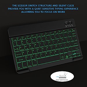 Backlit Bluetooth Keyboard Small Portable External Wireless Keyboard Cordless Rechargeable Illuminated for Android Tablet Cell Phone Smartphone iPad Pro Air Mini iPhone Windows Surface (Black)
