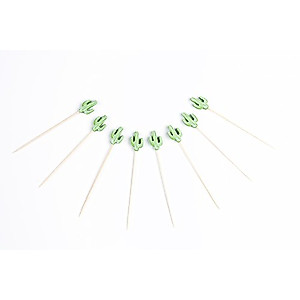 PuTwo Cocktail Picks Handmade Bamboo Toothpicks 100pcs 4.7” in Green Cacti