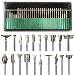 Stone Carving Set Diamond Burr Bits Compatible with Dremel, 50PCS Polishing Kits Rotary Tools Accessories with 1/8’ Shank For Carving, Engraving, Grinding, Stone, Rocks, Jewelry, Glass, Ceramics