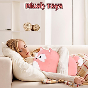 Fox Plush Stuffed Animal-16" Pink Fox Plush Pillow, Cute Plushies, Stuffed Fox Plush Toy Kawaii Pink Stuffed Animal Fox Plushie Hugging Pillow Christmas Birthday Gifts for Kids Girls Boys Girlfriend