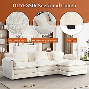 OUYESSIR Oversized Sectional Sofa Cloud Couch for Living Room, 112" Chenille Modern Upholstery L Shape Sofa, Comfy Boucle Modular Sleeper Sofa with Ottoman & Memory Foam,White
