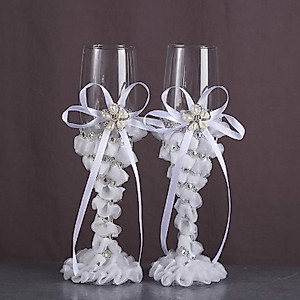TANG SONG Set of 2 Pearl Flower Style Elegant Wedding Champagne Glass Set for Parties Weddings Birthdays Anniversaries