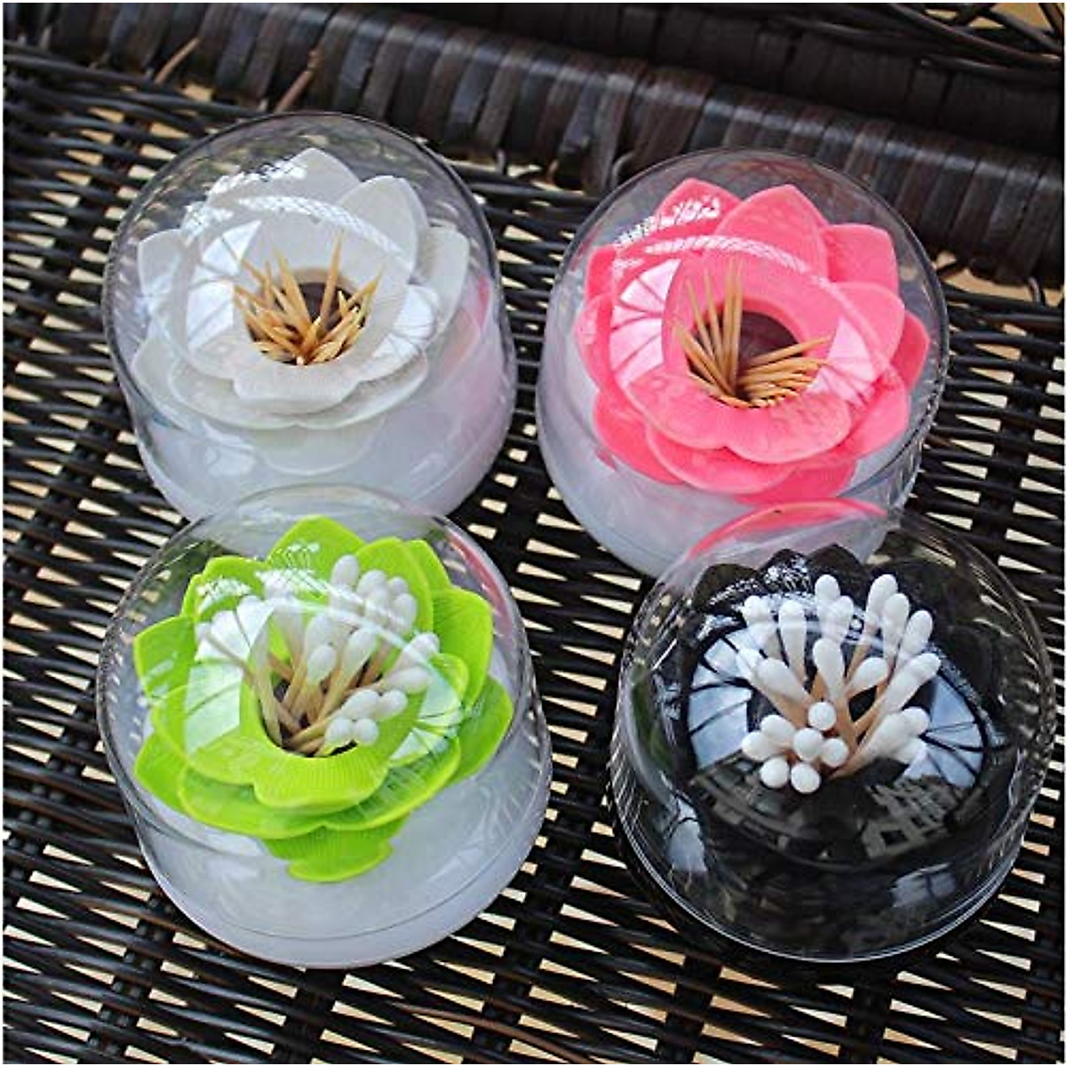 Bloss Lotus Cotton Swab Holder Cotton Swabs Bud Small QTips Box Toothpicks Container Flower Bathroom Decor - Black