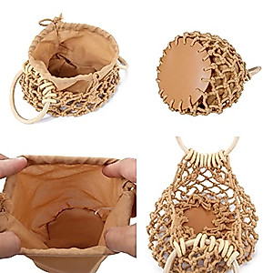 CHIC DIARY Mini Clutch Purse for Women Top Handle Handwoven Cotton Crochet Handbag Small Summer Beach Fishnet Bucket Bag