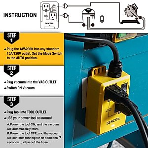SENCTRL Automatic Vacuum Switch with 5 Ft Power Cord Allow Power Tool/Table Saw To Turn Vac Cleaner/Accessory On And Off Automatically, On Delay Prevent Circuit Overload, Shop Dust Collector Off Delay