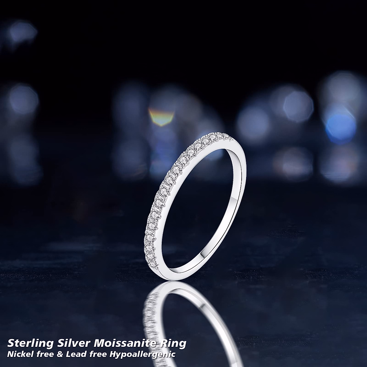 CHIRENMA Moissanite Wedding Band Ring for Women in 925 Sterling Silver Eternity Anniversary Stackable Wedding Ring Size 5-9 (style 3, 8)