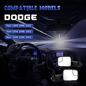 PZ Driver and Passenger Side Tow Mirrors with Powered Heated Black,Replacement for 1998-2002 for Dodge for Ram 1500 2500 3500