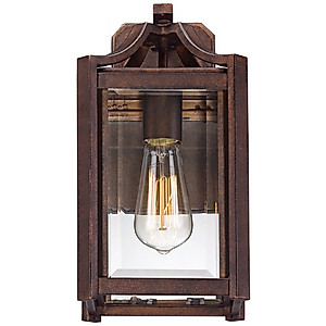 Franklin Iron Works Rockford Farmhouse Rustic Outdoor Wall Light Fixture Bronze Iron 12 1/2" Clear Beveled Glass Panel for Exterior House Porch Patio Outside Deck Garage Yard Front Door Garden Home