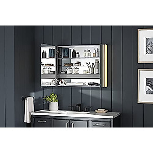 KOHLER K-81146-SLE-DA1 Maxstow Medicine Cabinet with LED Light, Mirror Doors & Staggered Shelves, Rectangular Frame, 32" x 24"