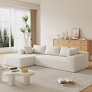 CALABASH Modern Modular Sectional Sofa, Chenille L-Shaped Couch Minimalist 2 Pieces Cloud Couch Sofa with Chaise & Pillows for Living Room Apartment, No Assembly Required (Beige)