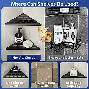 Bernkot Corner Shower Shelf 10" Matte Black 304 Stainless Steel Slot Design Recessed Corner Shelves Bathroom Shower Shelf for Tiled Wall, No Drilling, 2 Pack