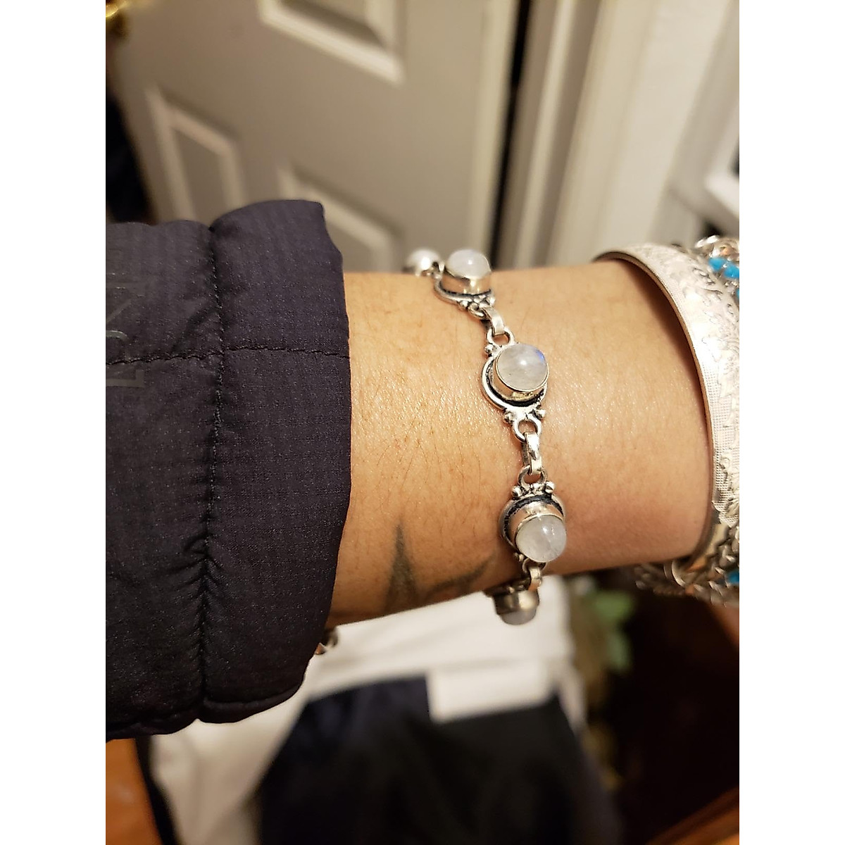 Moonstone Bracelet For Women | White Stone June Birthstone Moon Stone Handmade Link Bracelet | Mother's Day Gifts For Her | Silver Bracelets for Women | Boho Handmade Bracelets