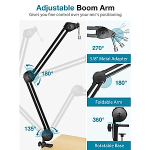 InnoGear Microphone Arm Stand, Heavy Duty Mic Arm Microphone Stand Suspension Scissor Boom Stands with Mic Clip and Cable Ties for Blue Yeti Snowball Hyper X QuadCast SoloCast Fifine Gaming (Medium)
