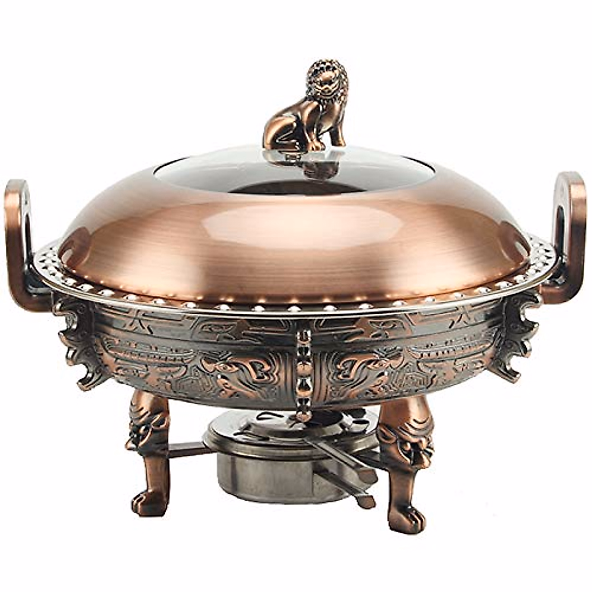 Adima Round Chafing Dish, 3L Stainless Steel Complete Chafer Warmers Set W/Food Pans, Aluminum Stand, Visible Pot Lid And Fuel Holders for Weddings, Buffet, Parties,Red copper