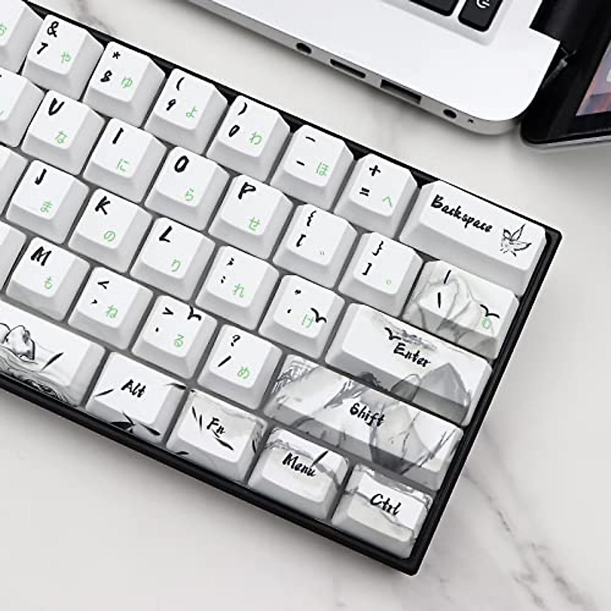 JSJT Custom Keycaps 110 Keys Panda Keycaps PBT Dye Sublimation Japanese Keycaps OEM Profile Keycaps with Keycap Puller for Cherry MX Switch 104/87/71/61 60 Percent Mechanical Keyboard