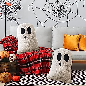 Kigley 2 Pcs Halloween Throw Pillows Decorative Spooky Pillows for Sofa Bed Couch Stuffed Halloween Pillow for Party Outdoor Home Decorations Ghost Decor Cushion